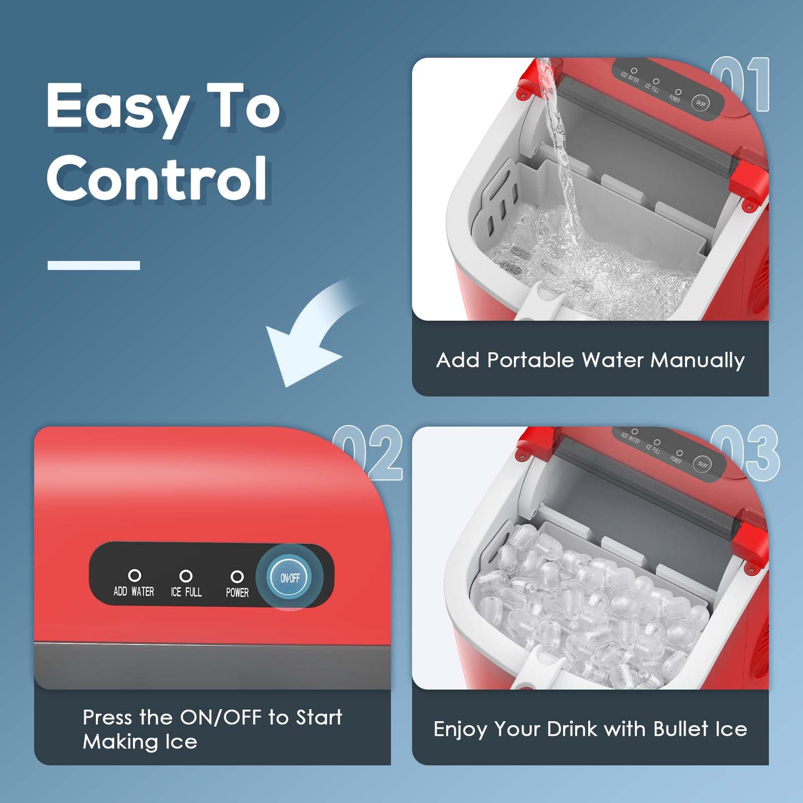ZAFRO Ice Makers Countertop, Portable Ice Machine with Handles, Self-Cleaning Ice Makers with Basket and Scoop, 9 Cubes in 6 Mins, 26 lbs Per Day, Suitable for Your Kitchen, Office, Party (Red)