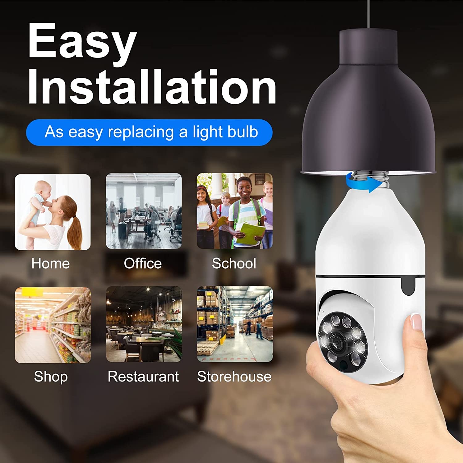 Richbarn Light Blub Camera,1080P@20FPS HD Resolution Support 2.4G/5.8G WiFi 6 Mini Size PTZ IR Night Vision Two-Way Voice Motion Detection Automatic Tracking Alarm
