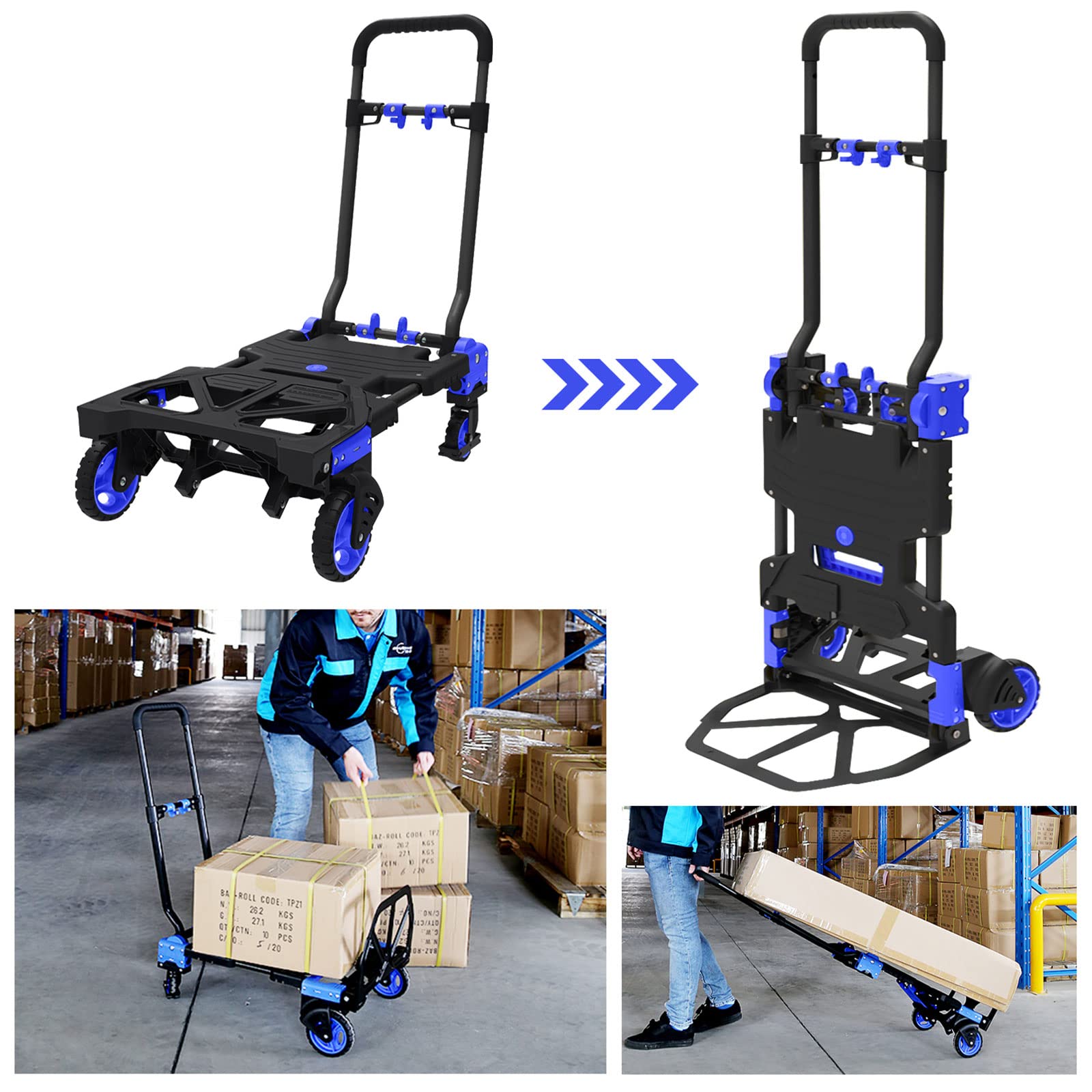Oyoest Folding Hand Truck Heavy Duty 330LB Load Carrying,Convertible Dolly Cart with Retractable Handle and 4 Rubber Wheels,Portable Hand Truck Foldable for Luggage/Personal/Travel/Mobile/Office Use.