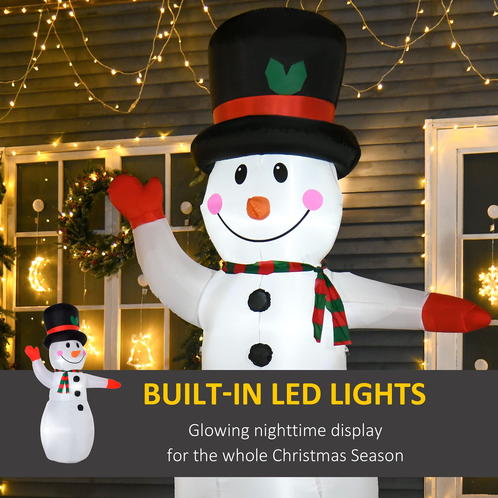 HOMCOM 8β Christmas Inflatables Outdoor Decorations Snowman, Blow-Up Yard Christmas Decor with LED Lights Display