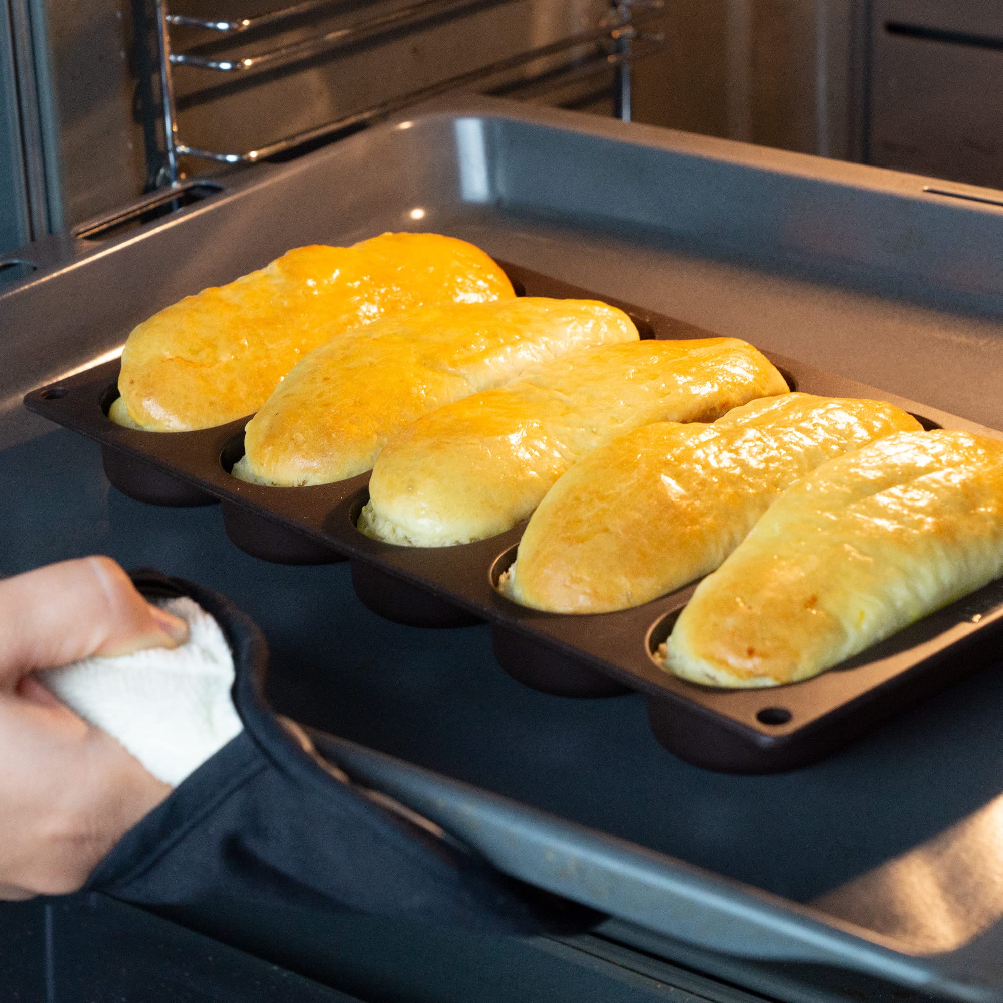 LURCH Germany Hot Dog Buns Mold | Silicone Non-stick Flexiform Baking Pan | 6-inch Hotdog shaped Bread, Rolls, Cake and Eclair Tray | BPA-Free