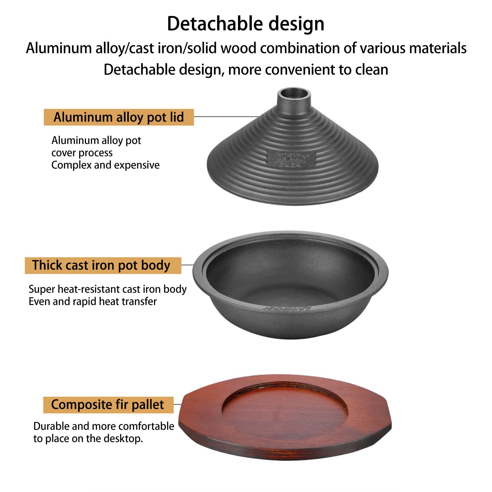 SXYAO Cast Iron Tajine Pot Moroccan with Tray, Non-Stick Seafood Pot with Tapered Lid Compatible with Induction Cooker Gas Kitchen Essentials(Size:26), Black