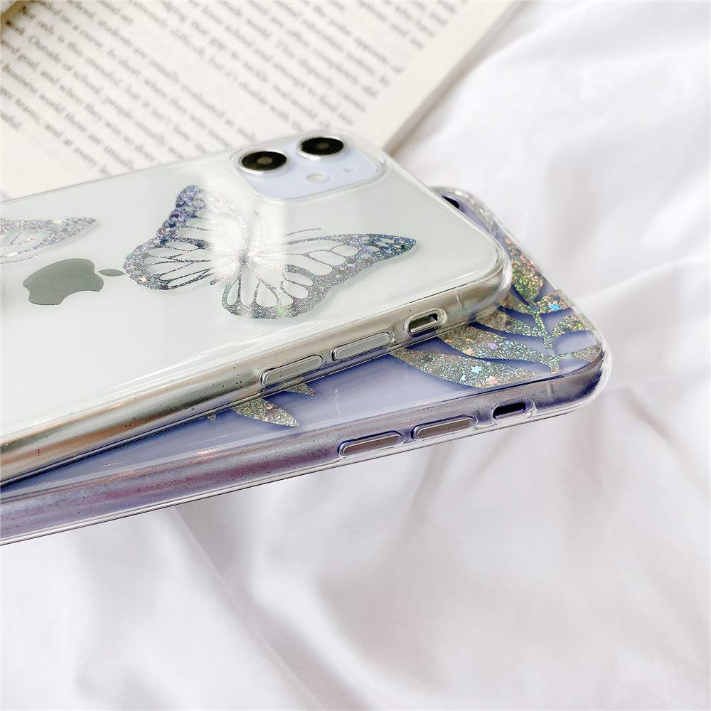 LUSAMYE iPhone 11 Case with Screen Protector, Clear Cute Butterfly Design Soft TPU Electroplated Cover Bling Glitter Cool Slim Trendy Pattern for Girl Women Apple iPhone 11 Phone Case - Butterfly