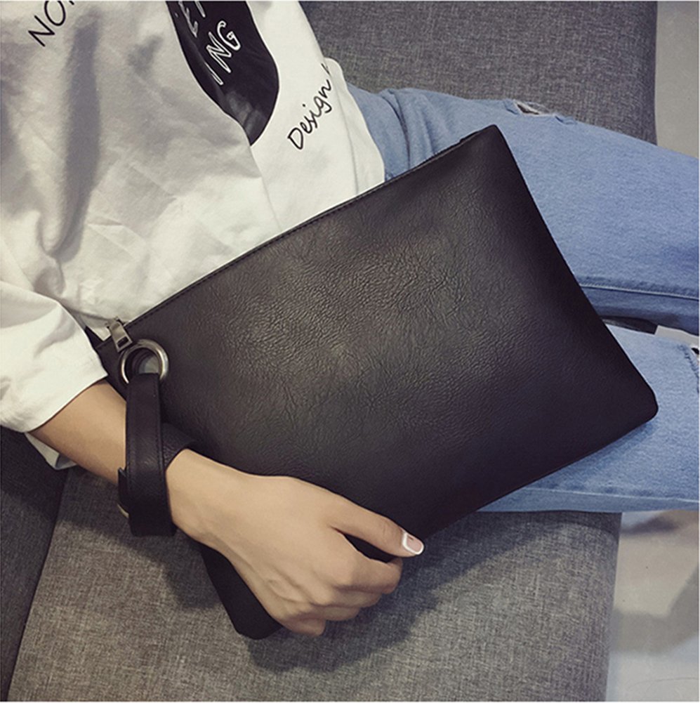 Hycurey Oversized Clutch Bag Purse and Handbag Womens Large PU Leather Evening Wristlet Handbags Black