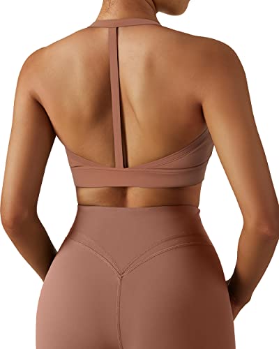 MOOSLOVER Women Strappy Sports Bra Crisscross Back Yoga Bras Padded Backless Medium Support Tops(L,#6 See Sheer(Y back)-215)