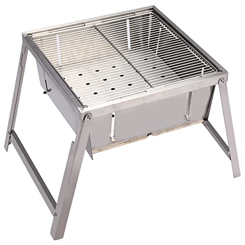 REDCAMP Pop up Camping Flatfold Fire Pit Portable & Wood Burning, 12.8" Folding Collapsible Stainless Steel Backpacking Grill Charcoal for Outdoor Cooking BBQ