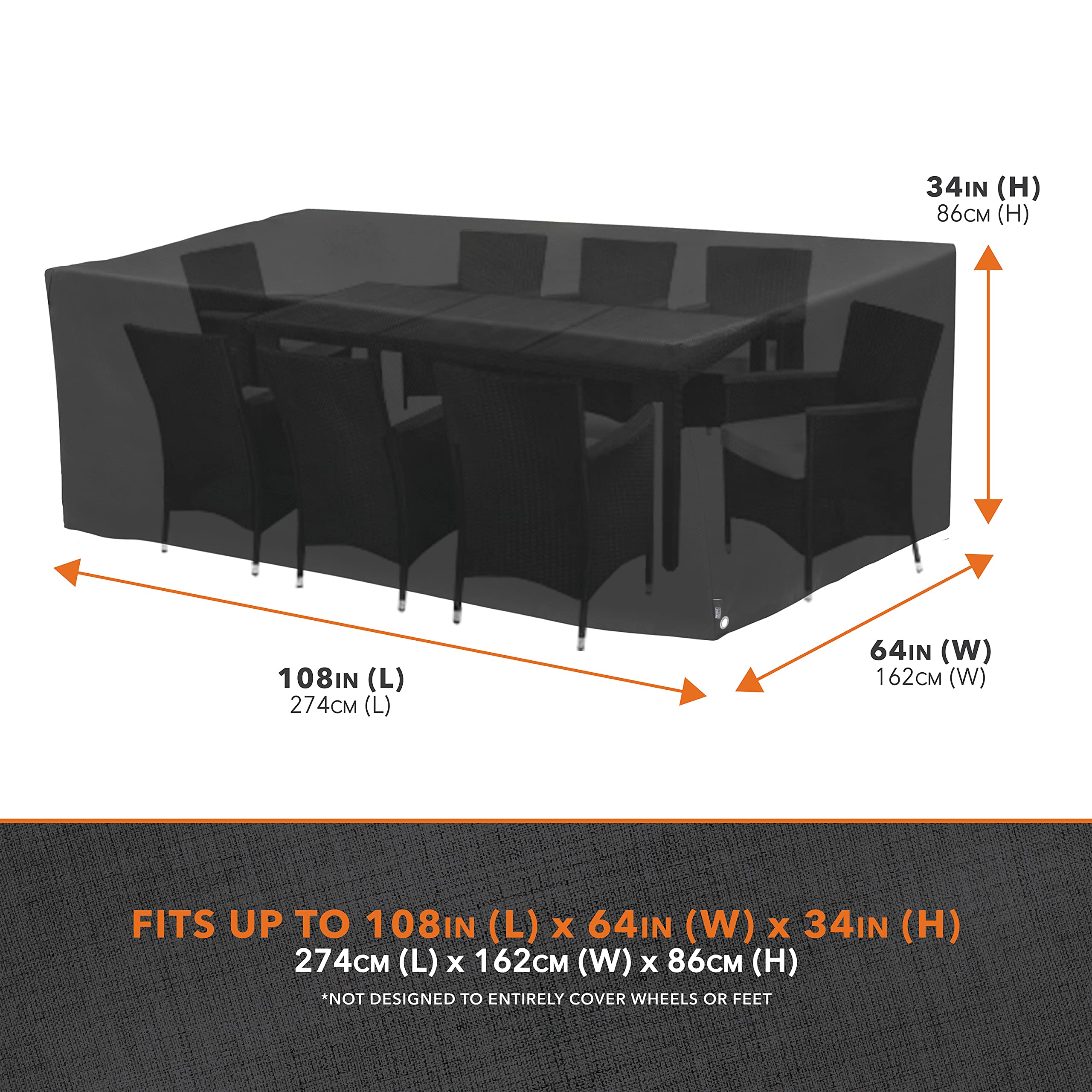 MODERN LEISUREĀ® Black Diamond Rect/Oval Patio Table & Chair Set Cover, Waterproof, 108" L x 64" W x 34" H, Black