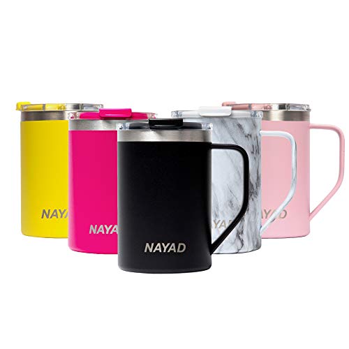 NAYAD Metro Stainless Steel Vacuum Insulated Thermos Coffee Mug, Travel Water Bottle with Lid for Iced Cold/Hot Drinks (Black, 15 oz)