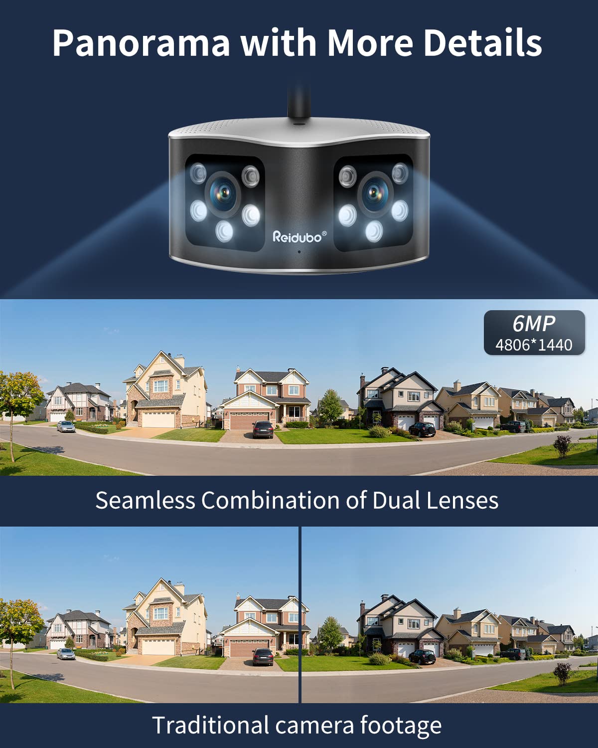 Reidubo 4K WiFi Security Cameras Outdoor with 165° Ultra-Wide Angle, Ultra-HD Dual Lens Cameras for Home Security, Two-Way Talk, Color Night Vision, IP66 Waterproof, Sound & Light Alarm