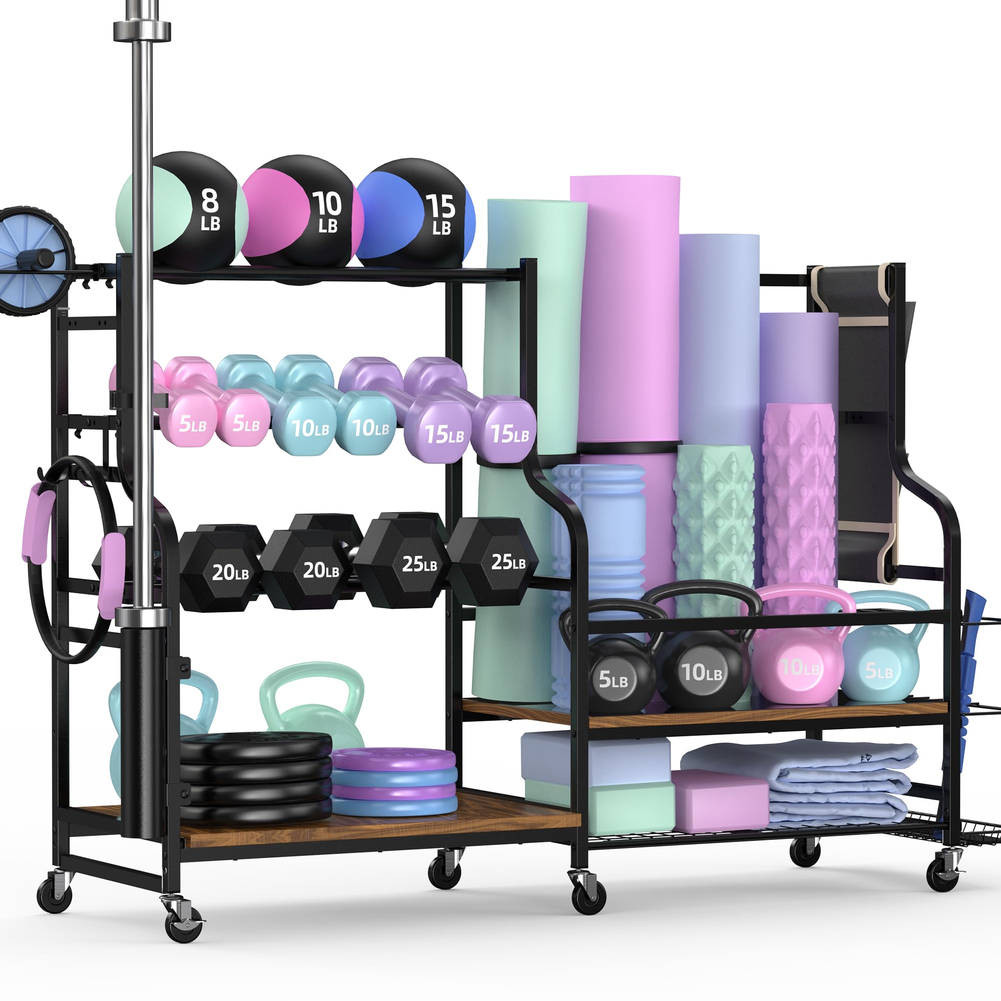 Mythinglogic Home Gym Storage Rack-Yoga Mat Storage Rack for Yoga Strap,Foam Roller and Resistance Bands,Workout Equipment Storage Organizer for Dumbbells Kettlebells