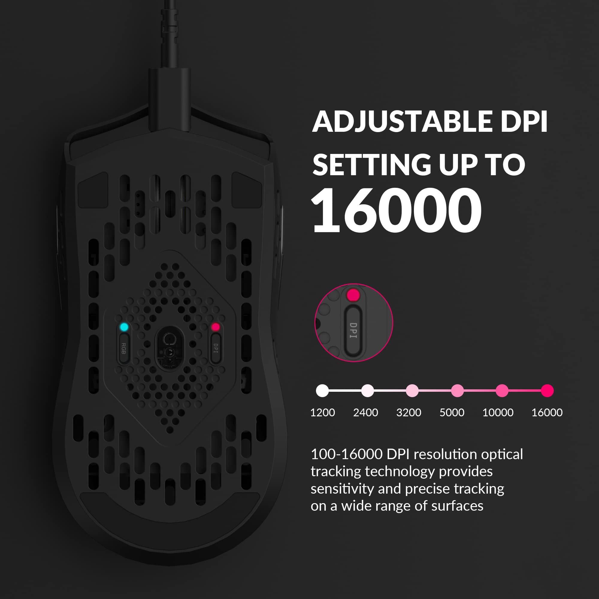 Keychron M1 Wired Gaming Mouse PMW3389 Sensor 16,000 DPI, 68g Ultra-Lightweight, On-Board Memory, RGB Backlit, PC/Mac (Black)