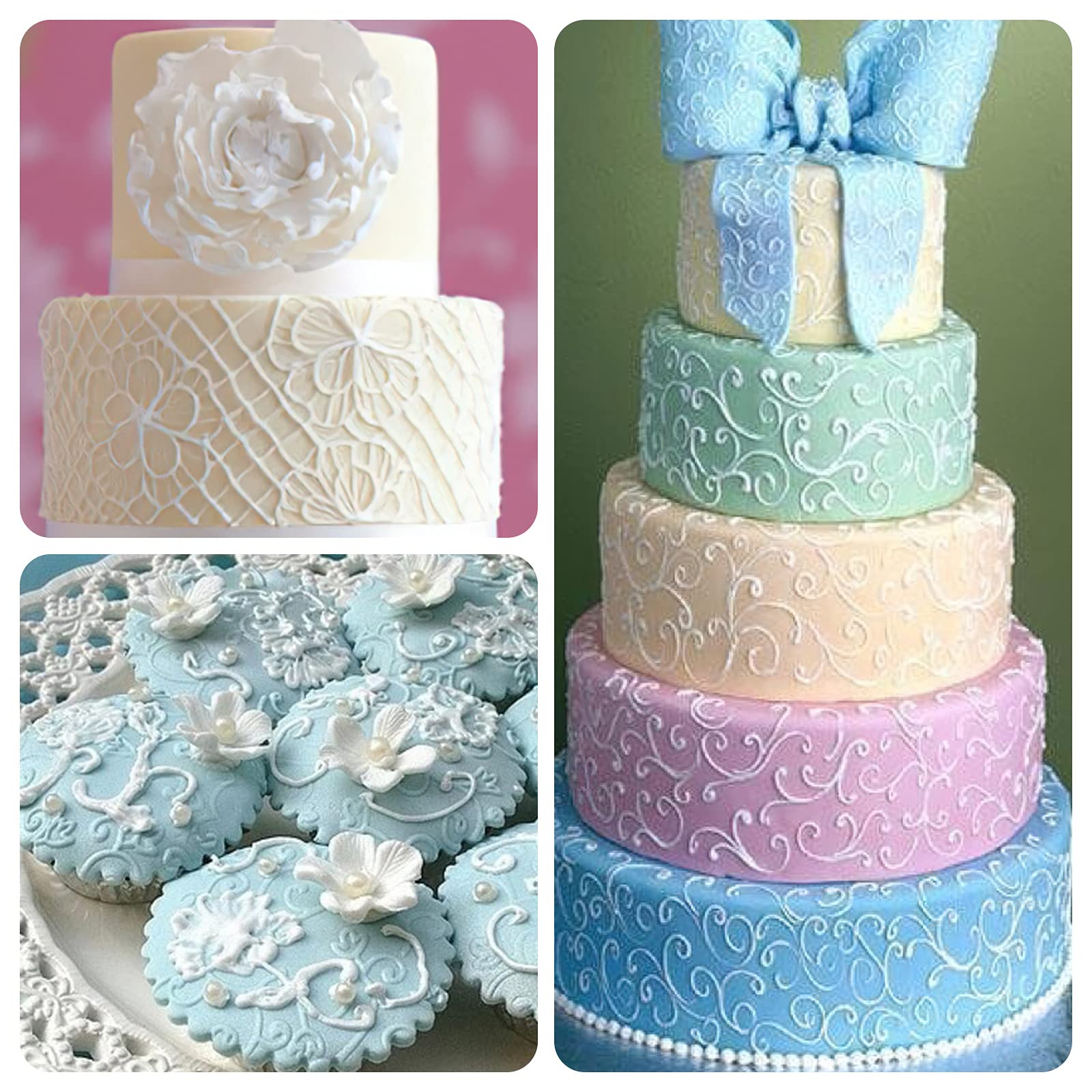 Ocmoiy 6 Pack Fondant Impression Mat, Fondant Mold Set, Embossed Retro Baroque/Paisley/Rose/Diamond/Lace Vine/Floral Vine Pattern Texture Mold for Chocolate Fondant Wedding Cake Decoration