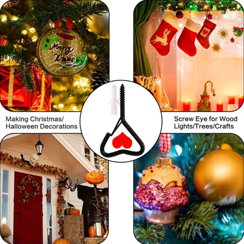Taeekiy 10 Pcs Love-Hooks,Screw Hooks for Hanging with Safety Buckle, Screw in Hooks for Outdoor String Lights .Simple Design and Convenient Use,You'll Need It (Black10)