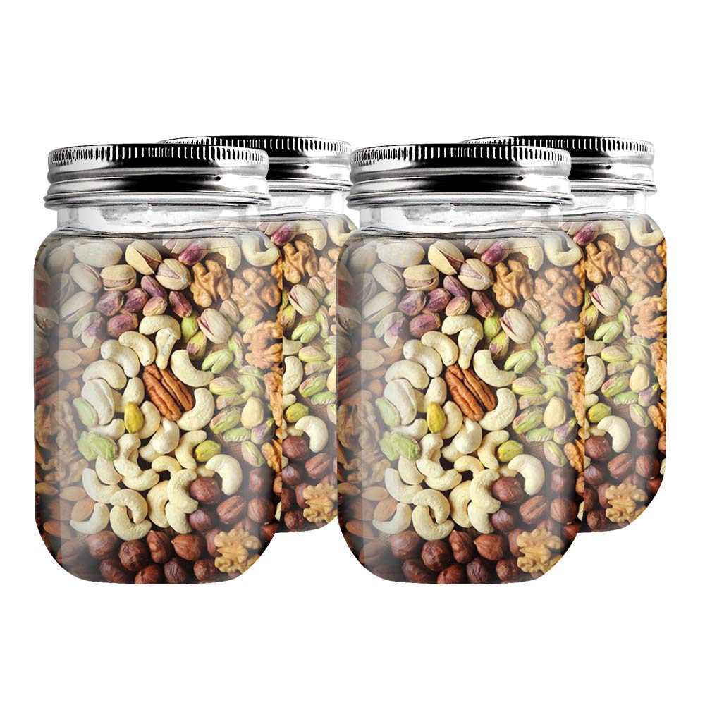 novelinks 16 Ounce Clear Plastic Jars Containers With Screw On Lids - Refillable Round Empty Plastic Slime Storage Containers for Kitchen & Household Storage - BPA Free (10 Pack)