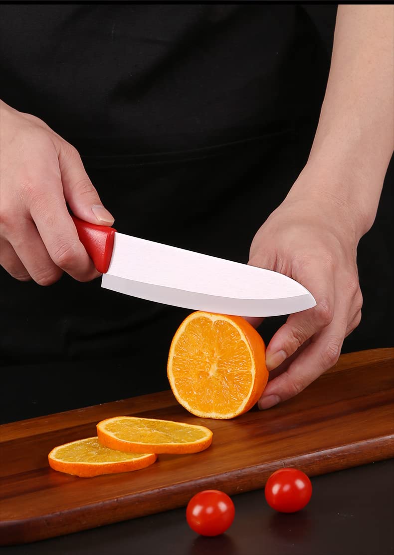 NEW Ceramic Knives With Covers 4 Pcs Quality Kitchen Knife Set with Stain Resistant 6 inch Chef Knife, 5 inch Steak Knife, 4 inch Fruit Knife, Peeler (Green)