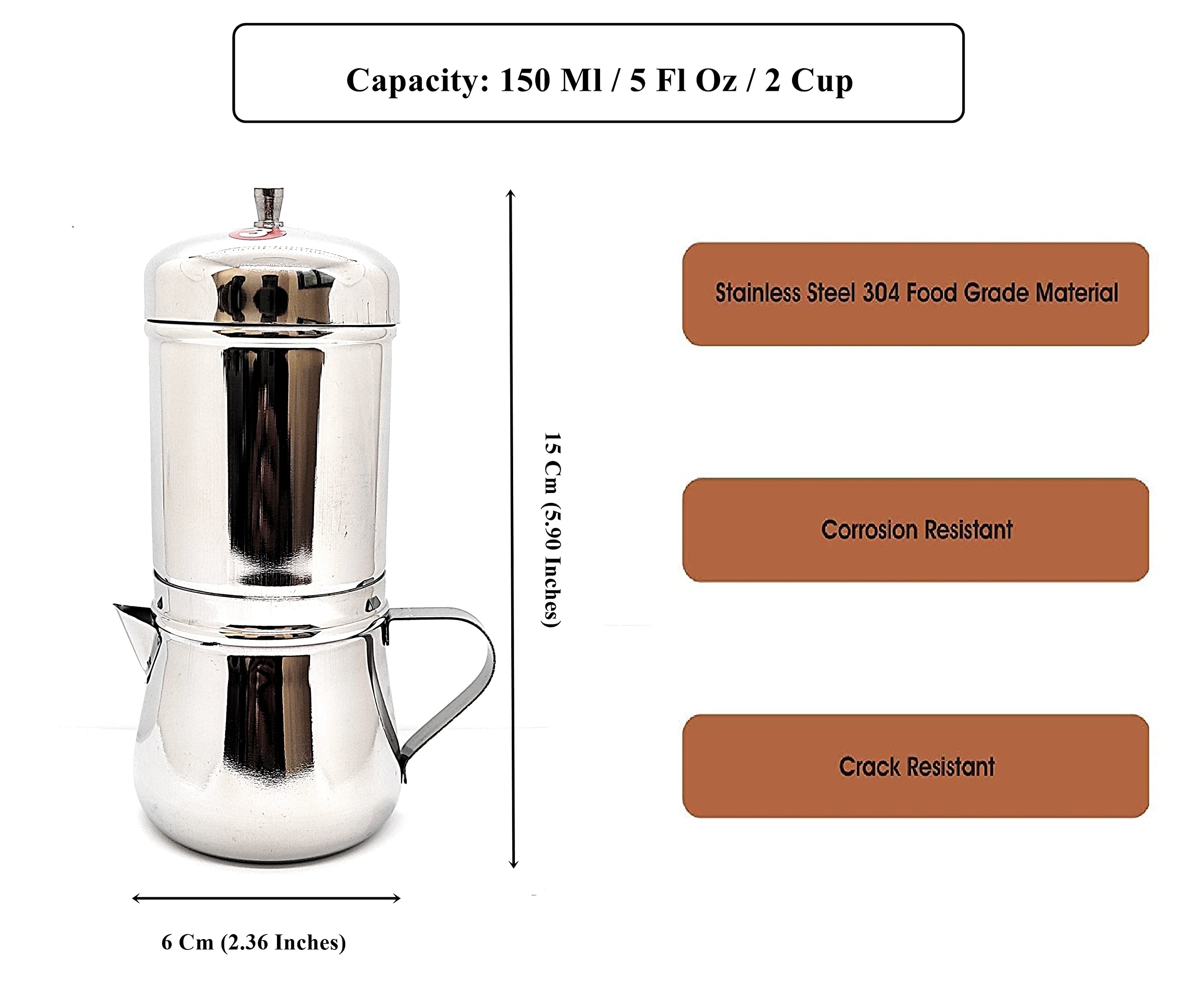 KERAM Coffee filter-drip coffee maker 2-3 cup/coffee bar accessories-stainless steel coffee filters-dripper camping-hiking reusable slow metal south indian pour over dripper