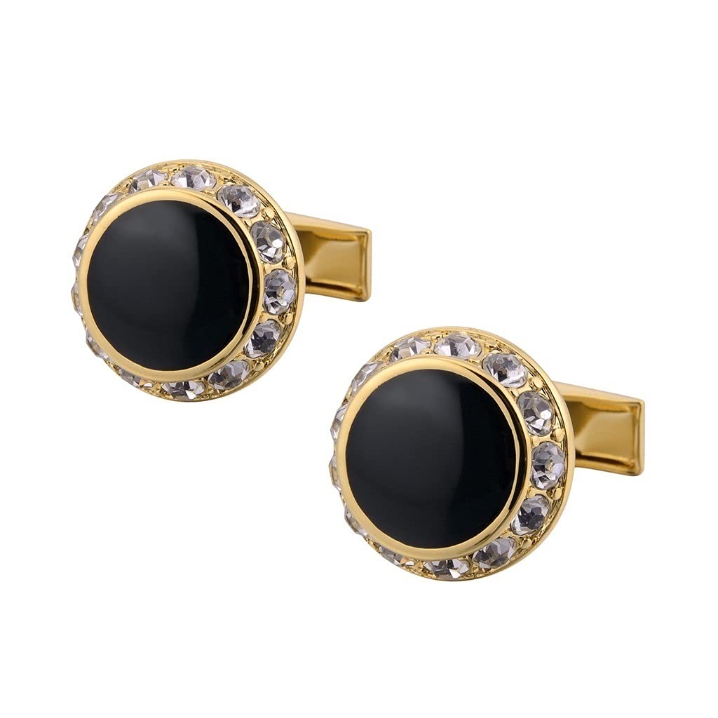 Men's French Shirt Cufflinks Round Cufflinks More Durable Crystal Cuff Link Gold Silver (Color : Silver, Size : As Shown) (Gold As Shown)