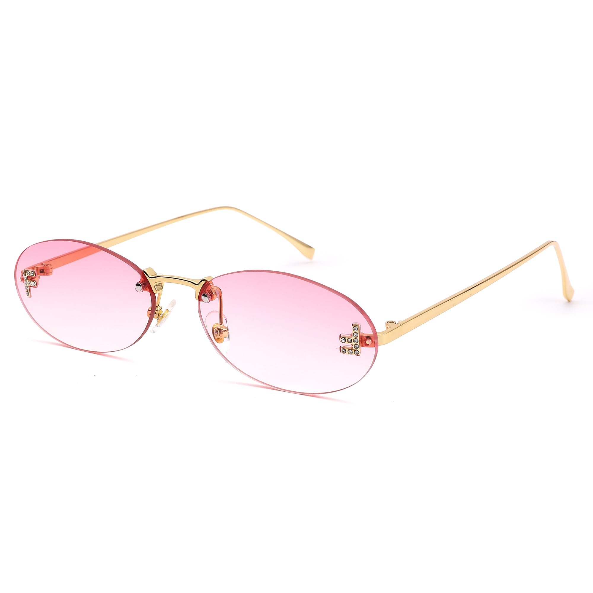 Revemo Rimless Oval Sunglasses for Women Men Vintage Narrow 90s Designer Cool Sun Glasses