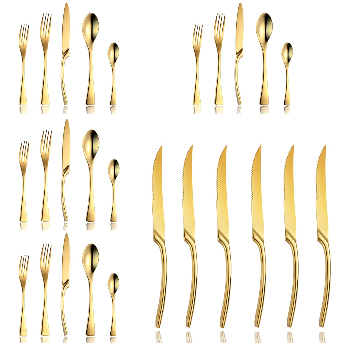 Lemeya 26 Pieces Silverware Set includes 20 Pieces Stainless Steel Flatware Set and 6 Pieces Steak Knives Setļ¼Mirror Polished, Dishwasher Safe