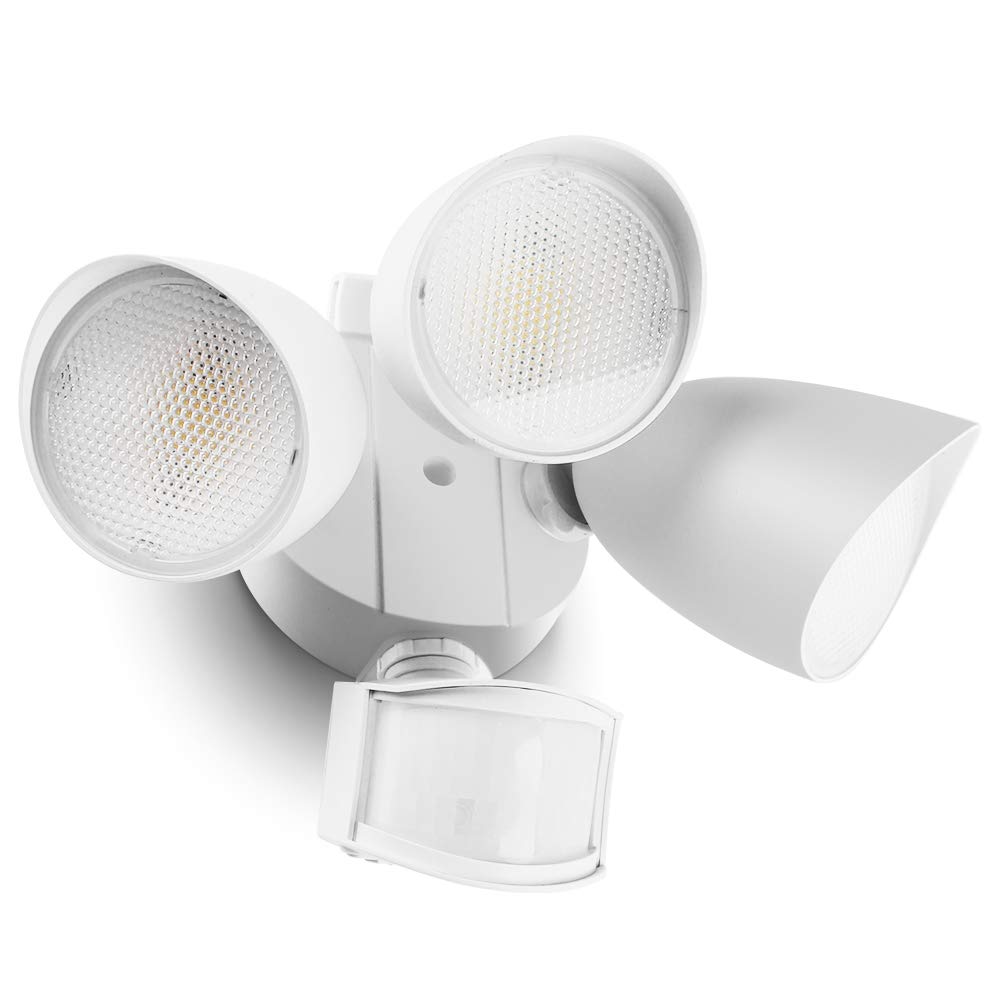 LUTEC 3500 Lumen 45 Watt 45 LED Motion Activated Integrated Triple-Head Floodlight Outdoor, Waterproof Exterior Security Wall Light for Patio, Garden, Yard-White