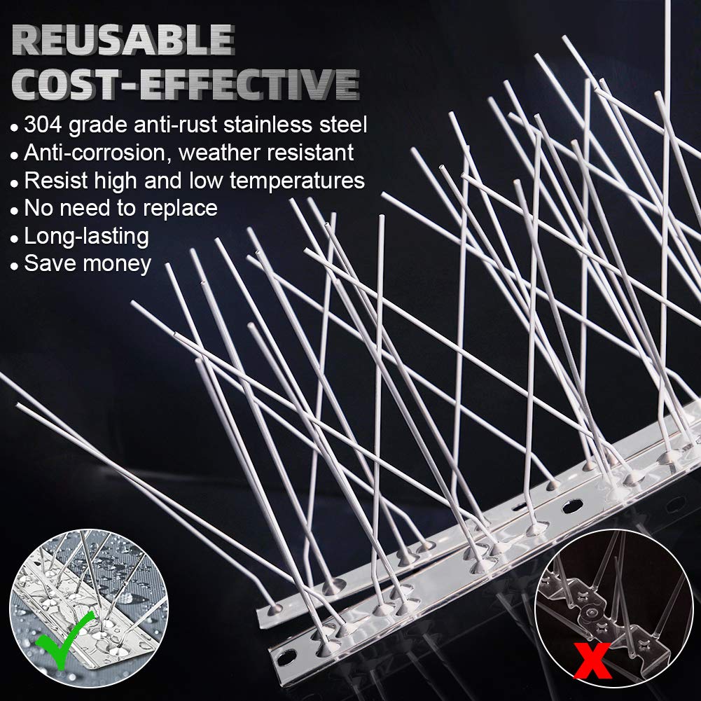 LANNEY Bird Spikes, 10 Strips Stainless Steel Bird Deterrent Pigeon Spikes for Outside to Keep Birds Away, Anti Bird Repellent Spikes Control Kit Cover 10.8 Feet, Unassembled