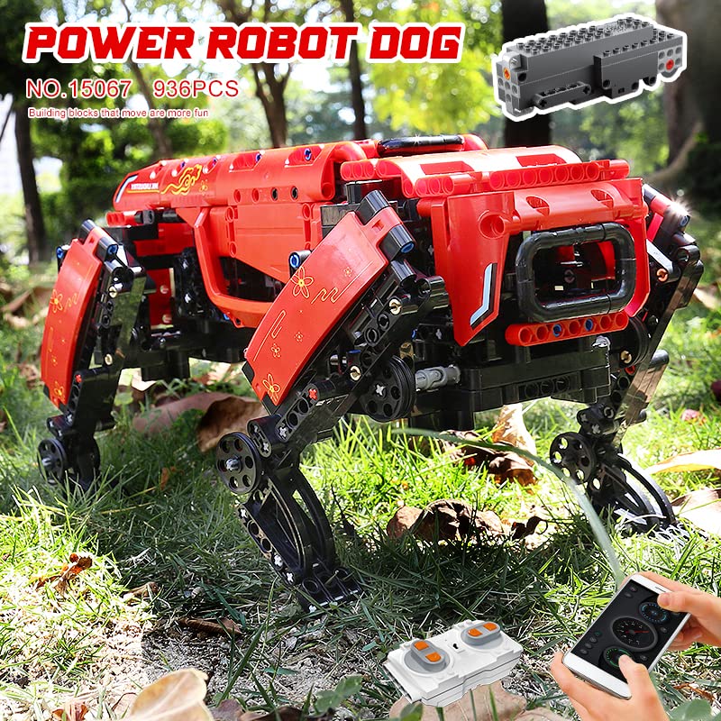 Mould King 15067 Robot Dog Building Kits,Power Module Building Block Kit, 936PCS APP RC Mechanical Intelligent Robot Programmable Educational STEM Toy,Technology Clamping Building Kit Model