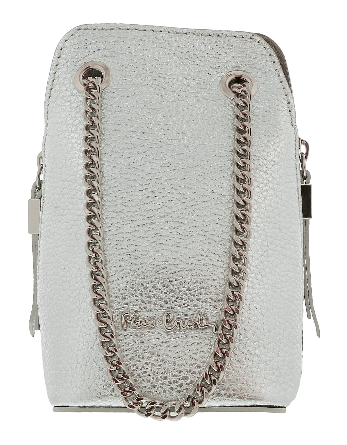 Pierre Cardin Silver Leather Curved Structured Chain Crossbody Bag for womens
