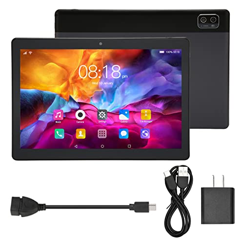 Pegau 10.1 Inch Tablet, Call Tablet 10core CPU Processor Black 5G WiFi 6GB 128GB for Android12 for Study