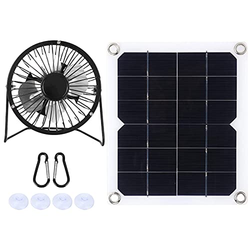 Oreilet 10W Solar Panel Powered Fan, RVs Outdoor Breeding Solar Powered Fan Ventilator, Waterproof Solar Energy Cooling Fan with 4 x Suction Cup, Photovoltaic Solar Panel for Chicken Pet House