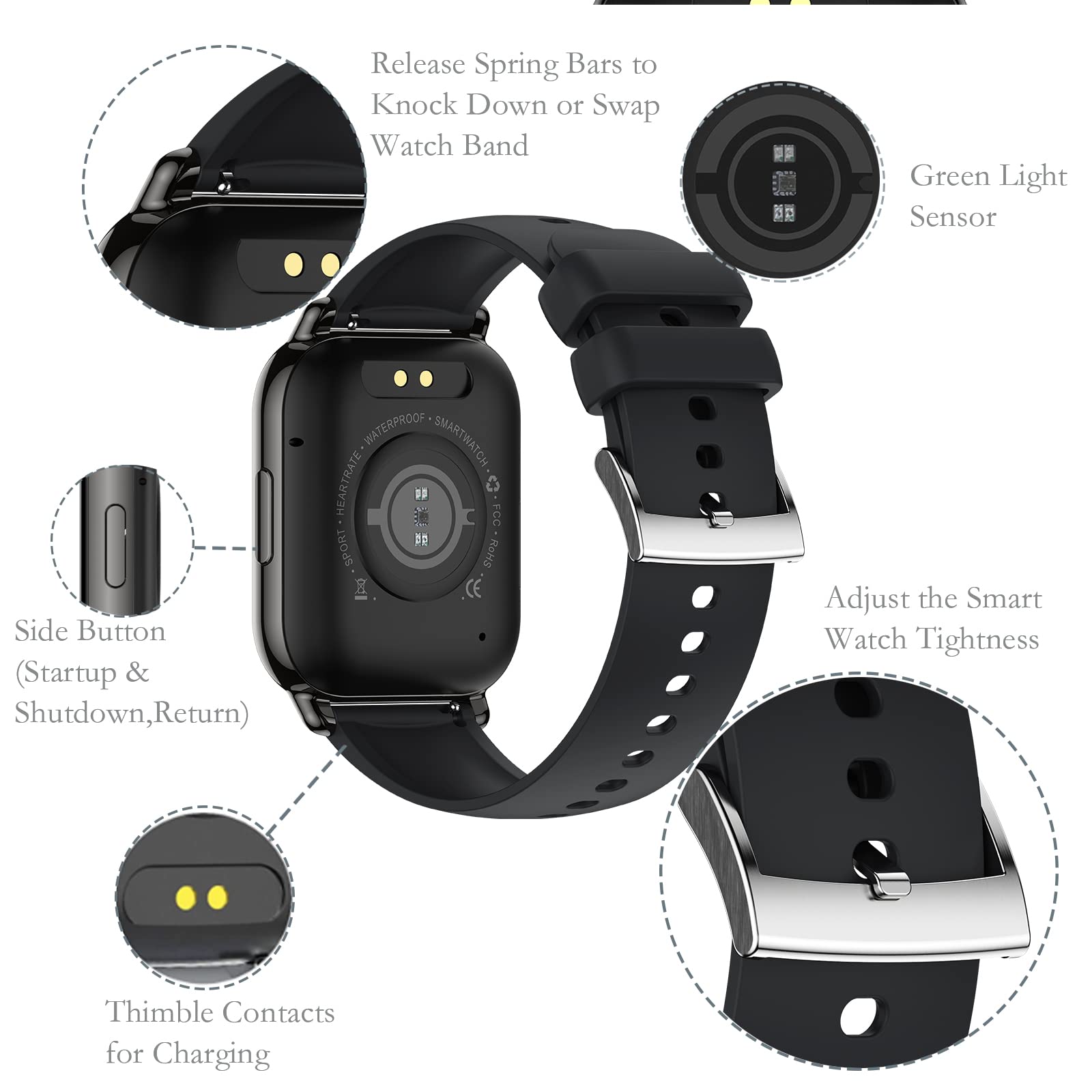 Pretty Sure Smart Watch 1.85''Touch Screen Running Watch Waterproof Step Counter Handheld GPS Units Fitness Bluetooth Watch,24 Sport Modes, Blood Oxygen for iPhone iOS Andriod -Silver Gray