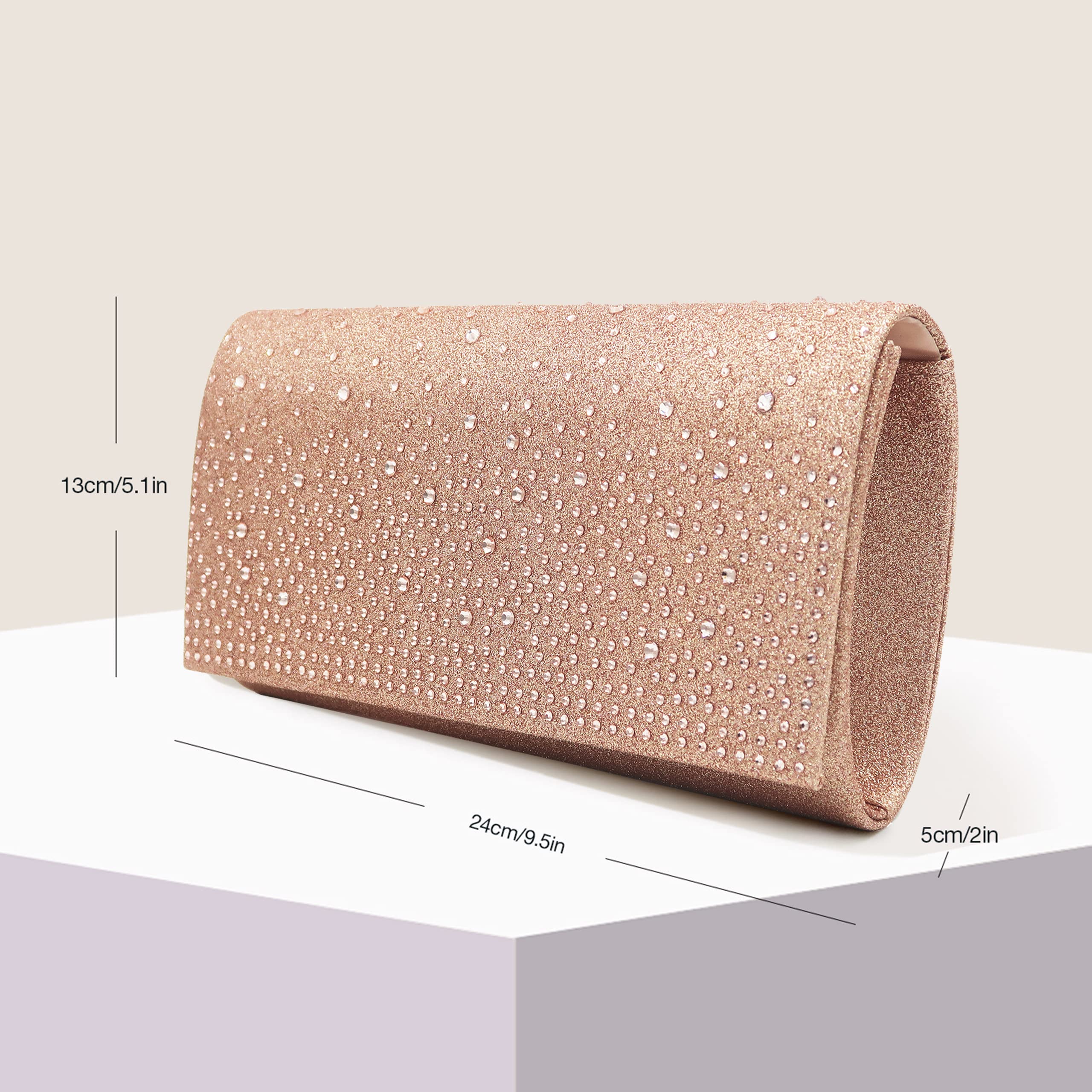 OOTD LAND Womens Evening Bag Glitter Clutch Purse for Wedding Party with Rhinestone (Champagne)