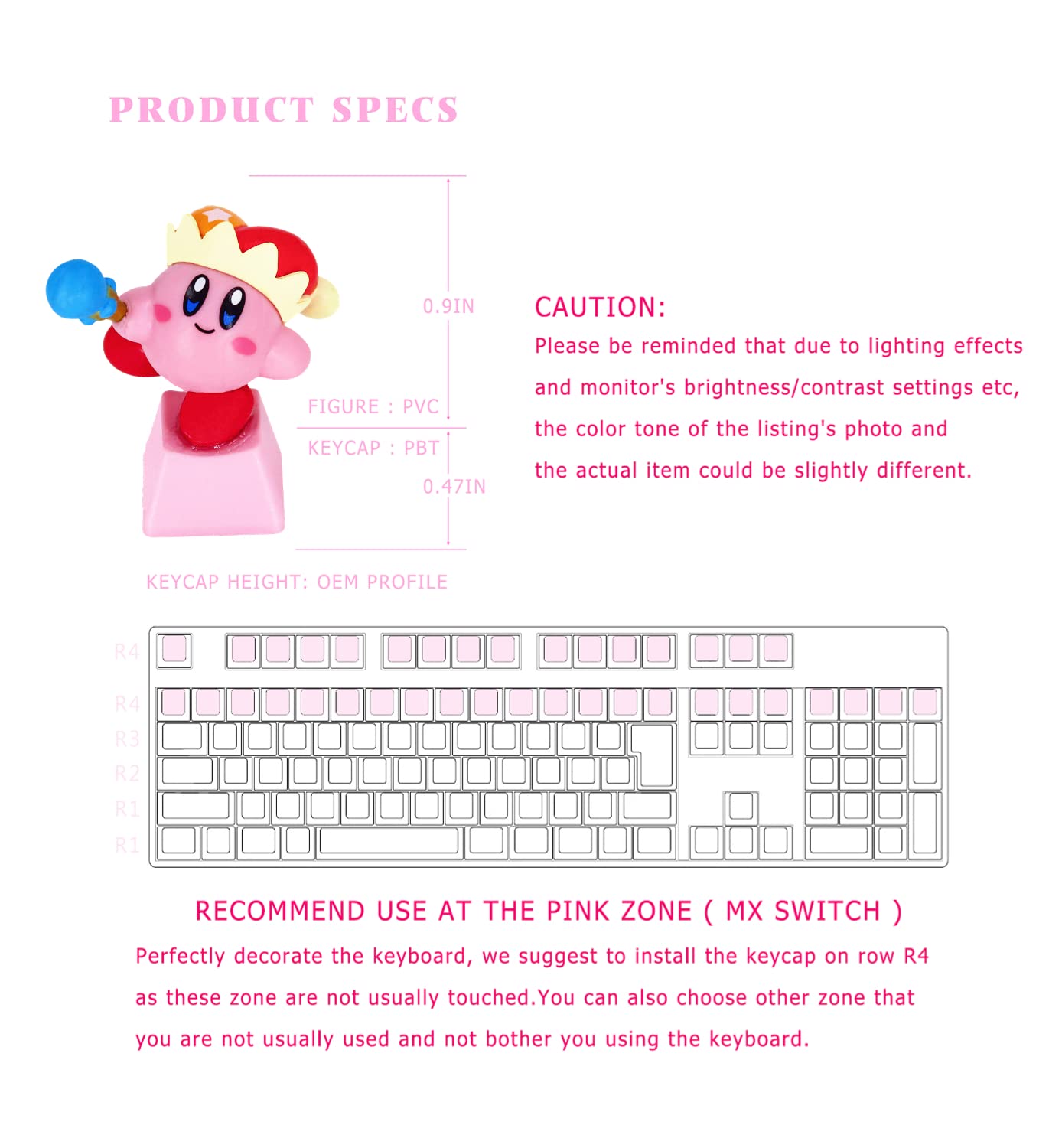 POPKEEY Kirby Keycaps Japanese Anime Pink Key Caps,Compatible with Cherry MX Switches Custom Gaming Mechanical Keyboard (Magic)