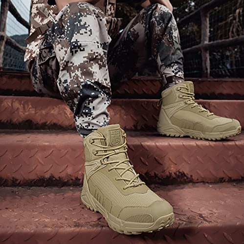 Men's Mid Waterproof Hiking Boot Desert Tactical Boots Breathable with High-Traction Grip, Khaki,45