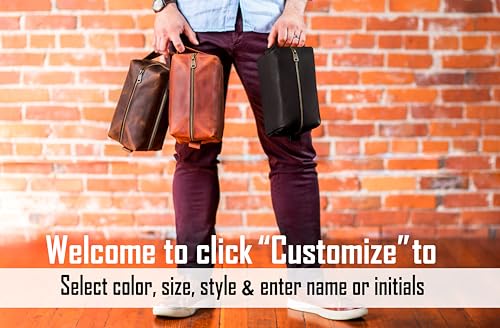 Personalized Leather Toiletry Bag For Men β Dopp Kit Made in USA β Unique Anniversary Gift, Father Gift, Groomsmen Gift, Birthday Gift β Handmade Bag Organizer for Toiletries, Shaving & Grooming Kit