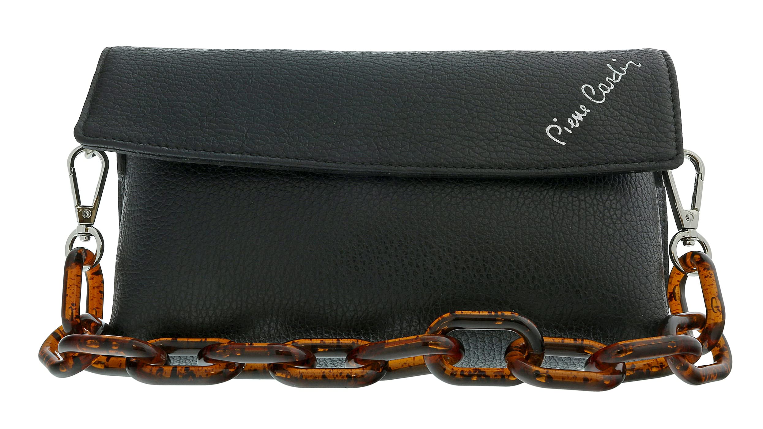 Pierre Cardin Black Leather Small Soft Acetate Havana Strap Shoulder Bag for womens