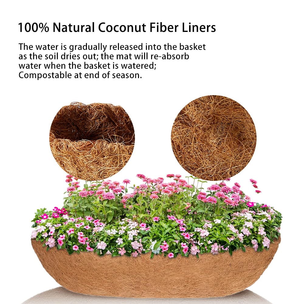 Mxespoir 3Pcs 30" Coco Liners for Planters, Pre-Formed Trough Coconut Fiber Liner Replacement for Window Box, Fence Flower Baskets, Garden Flower Pot (30 inch)