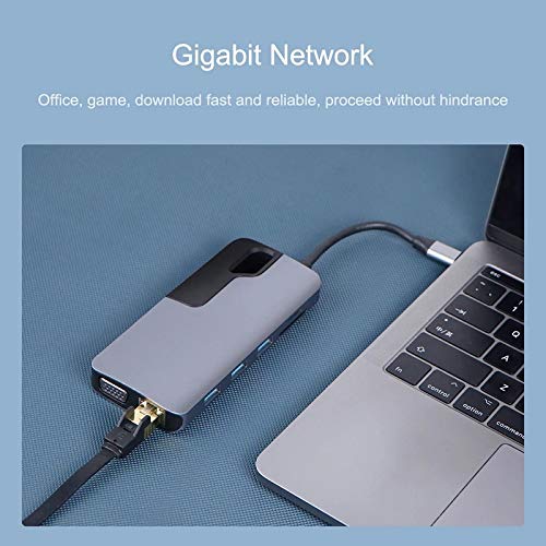 SDFGH USB C HUB TypeC to USB 3.0 HUB -compatibe VGA Adapter 3 Dock 3.5mm Audio RJ45 Adapter