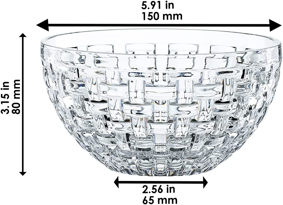 Nachtmann Bossa Nova Collection Bowl | Set of 2 Clear Crystal Glass Bowls | Basket Weave Glass Design | 6 Inch Mixing and Serving Bowl for Salad, Fruit and Snacks | Dishwasher Safe