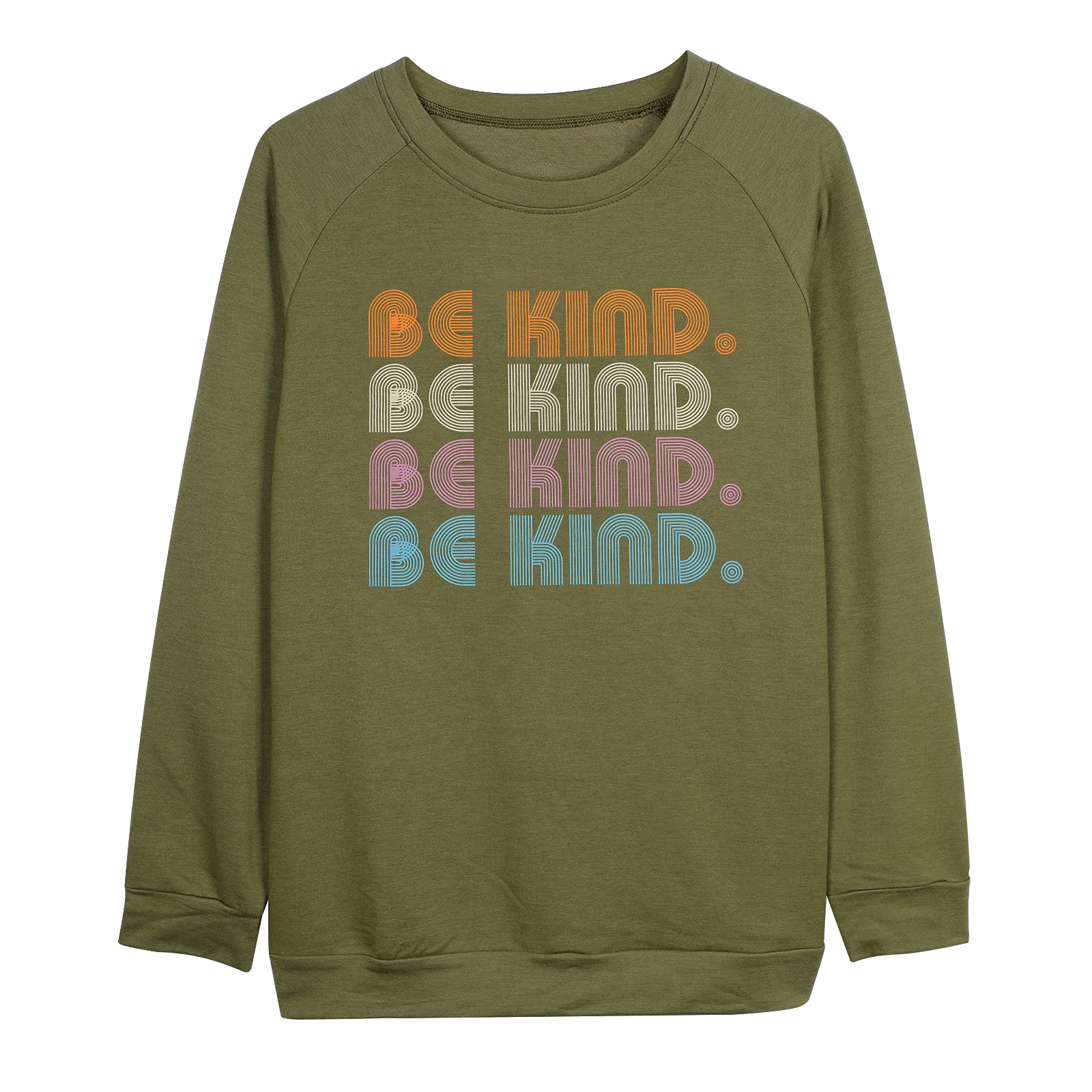 KIDDAD Be Kind Sweatshirt Women Funny Letter Print Blessed Long Sleeve Shirt Inspirational Graphic Pullover Top Blouse Army Green