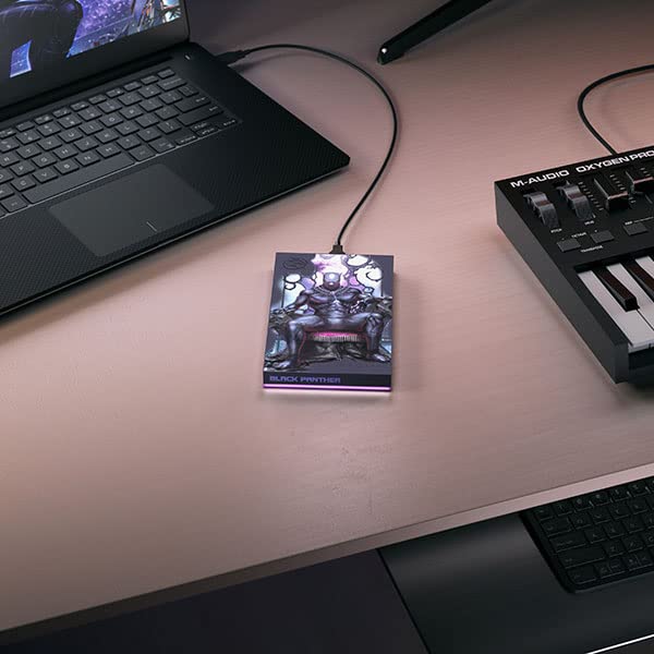 Seagate Black Panther King of Wakanda SE FireCuda External HDD - USB 3.2, Customizable RGB LED Magenta, Works with PC, Mac, Playstation, and Xbox, 1-yr Rescue Services (STLX2000400)