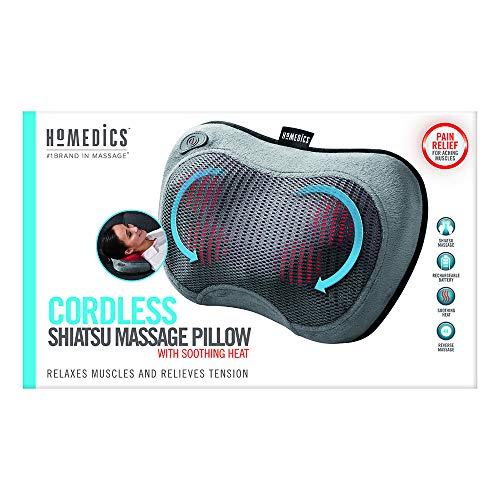 Homedics Cordless Shiatsu All-Body Massage Pillow with Soothing Heat, Reverse Function, Rechargeable Battery, and Integrated Controls âLightweight