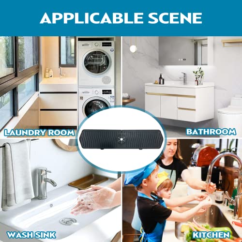 Luvitory Faucet Handle Drip Catcher Silicone Lengthened Mat, 24'' Splash Guard, Sink Guard for Kitchen Drying Mat Soap Sponge Accessories Tray Bathroom Bar Protection Black