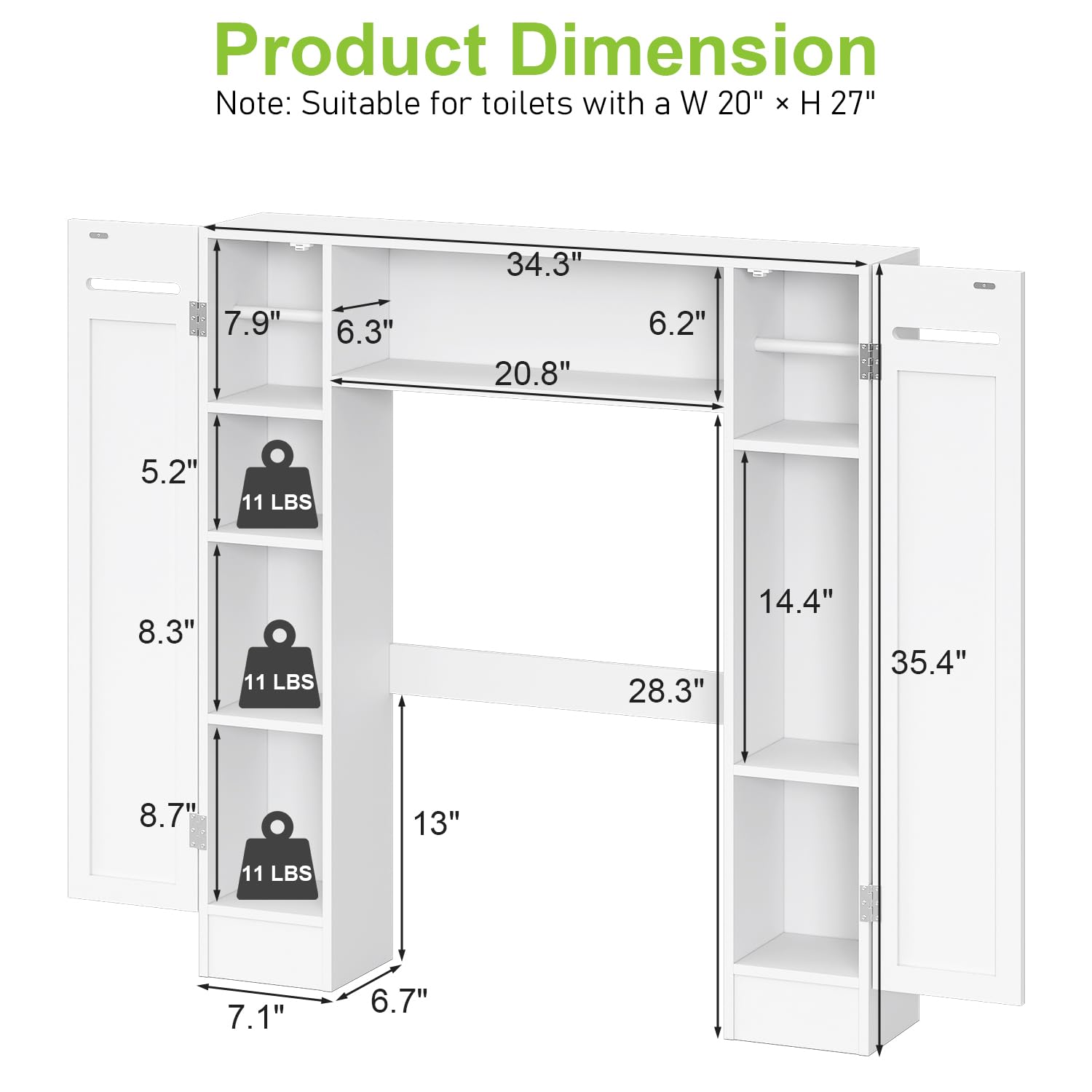 Short Over the Toilet Storage Cabinet β Freestanding Bathroom Space Saver with Adjustable Shelves, Toilet Paper Holder & Anti-Tip Design - Bathroom Organizer for Extra Storage, for Renters, Families