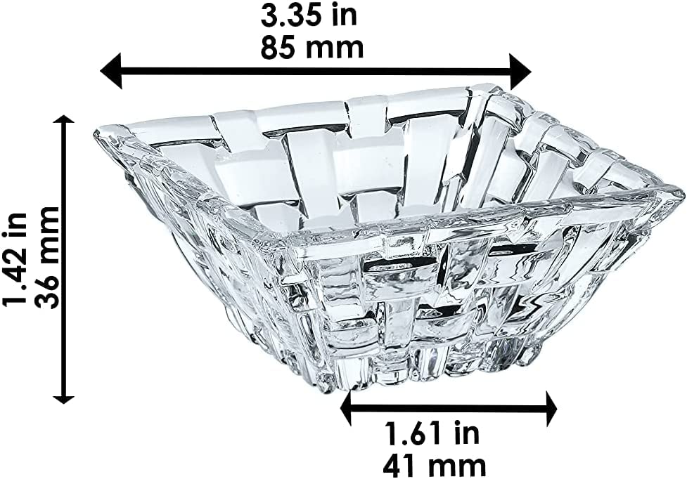 Nachtmann Bossa Nova Collection Dip Bowl Set of 4, Square, 3-Inch, Bowl for Dipping Sauce, Snacks, and Nuts, Chip and Dip Dish, Crystal Clear Glass, Dishwasher Safe