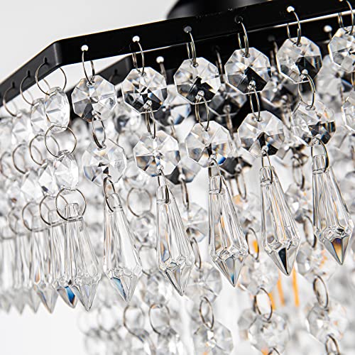 HongnuoFc 3-Tier Crystal Chandeliers Modern Mini Flush Mount Ceiling Light Fixture Hexagon Small Crystal Chandelier for Dining Room Kitchen Closet Hallway (Black, E26)