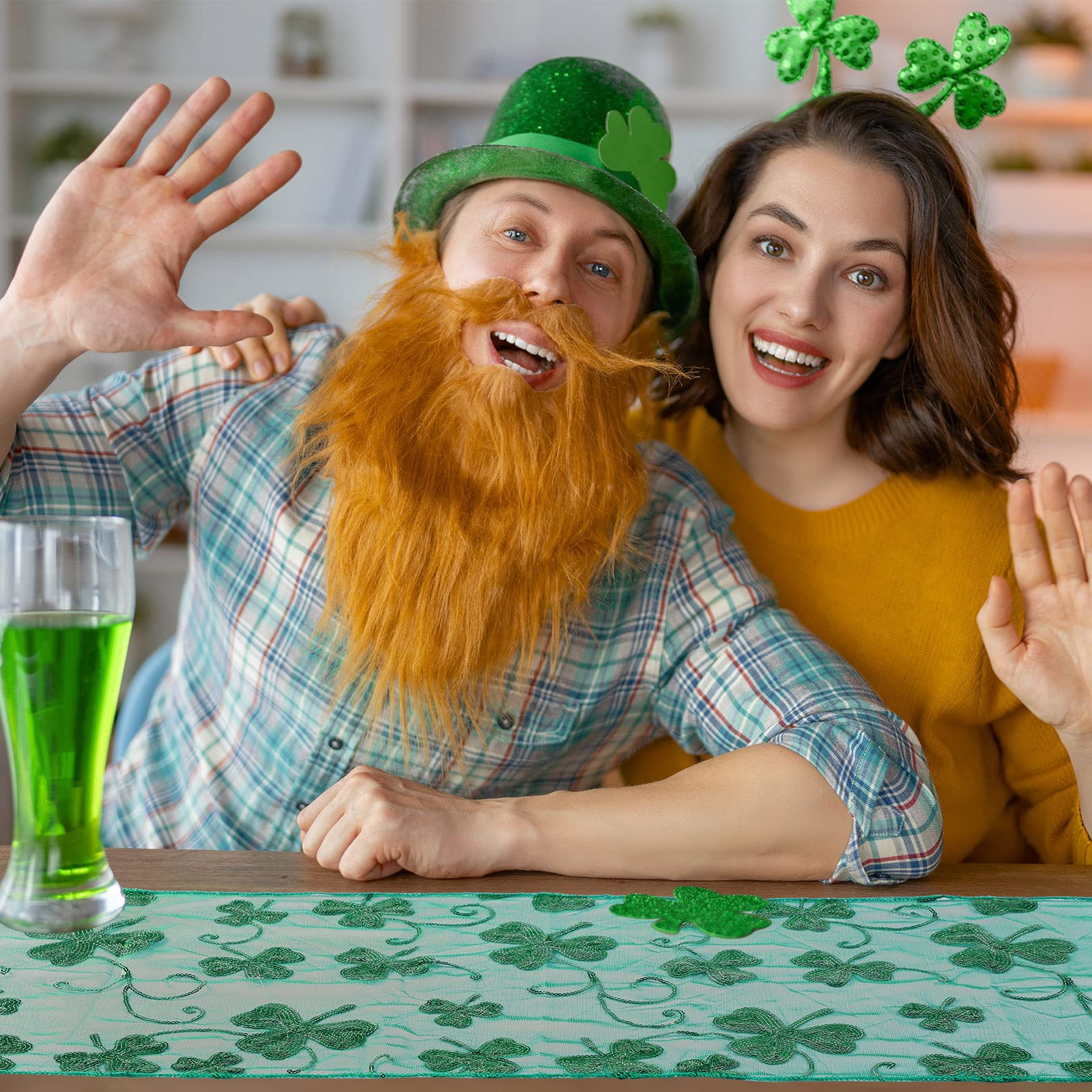 St Patrick's Day Sequin Table Runner Decoration Lucky Shamrock Table Runners with Green Irish Shamrock Sequin 72 x 12 Inch Rectangle Table Runner for St Patricks Day Party Event Decorations(1 Pcs)