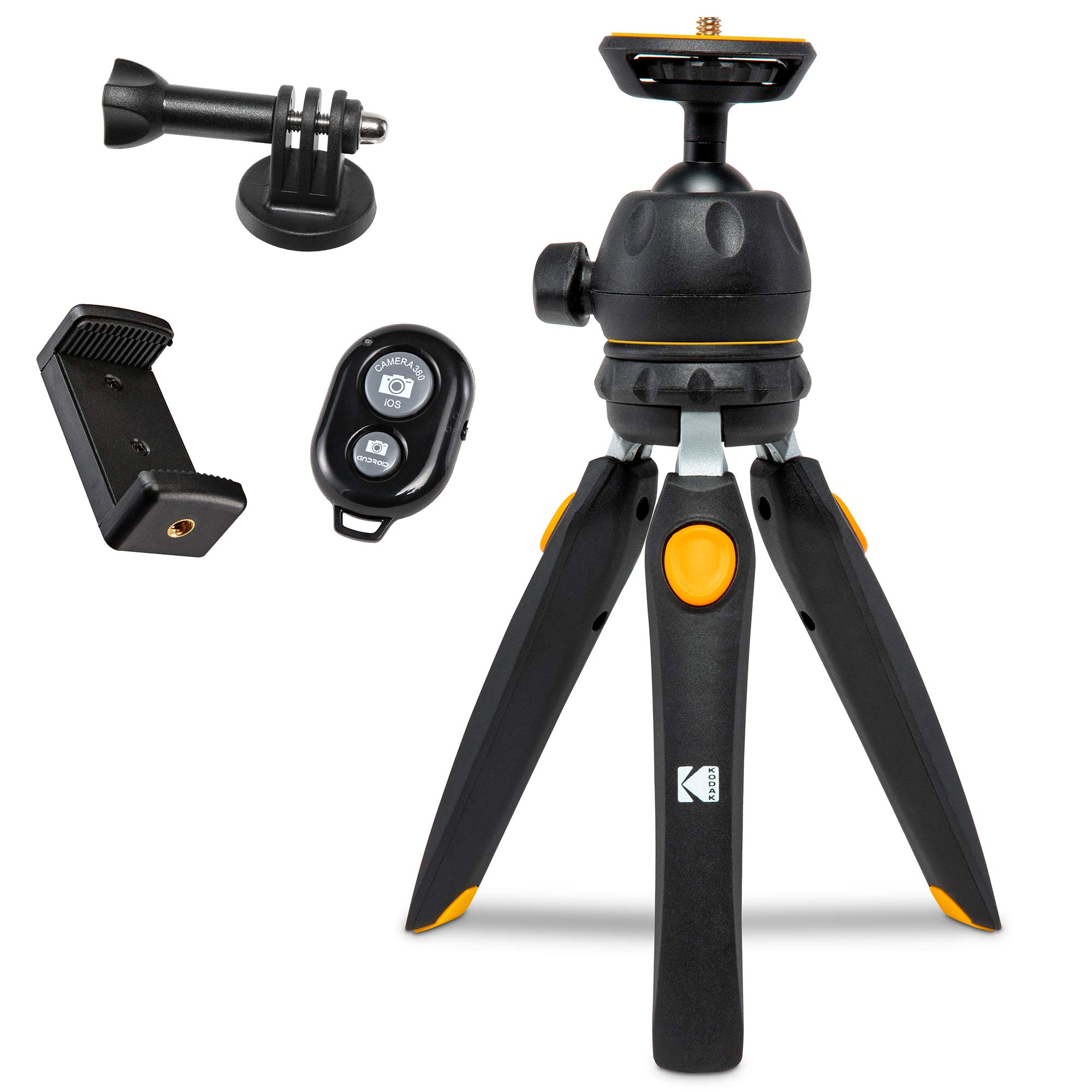 Kodak Mini Tripod for Luma 75, Luma 150, Luma 350 with 360° Ball Head, Adjustable Compact 9” Tabletop Tripod, 5-Position Legs, Rubber Feet, Remote Control, Smartphone & Action Camera Adapters Included