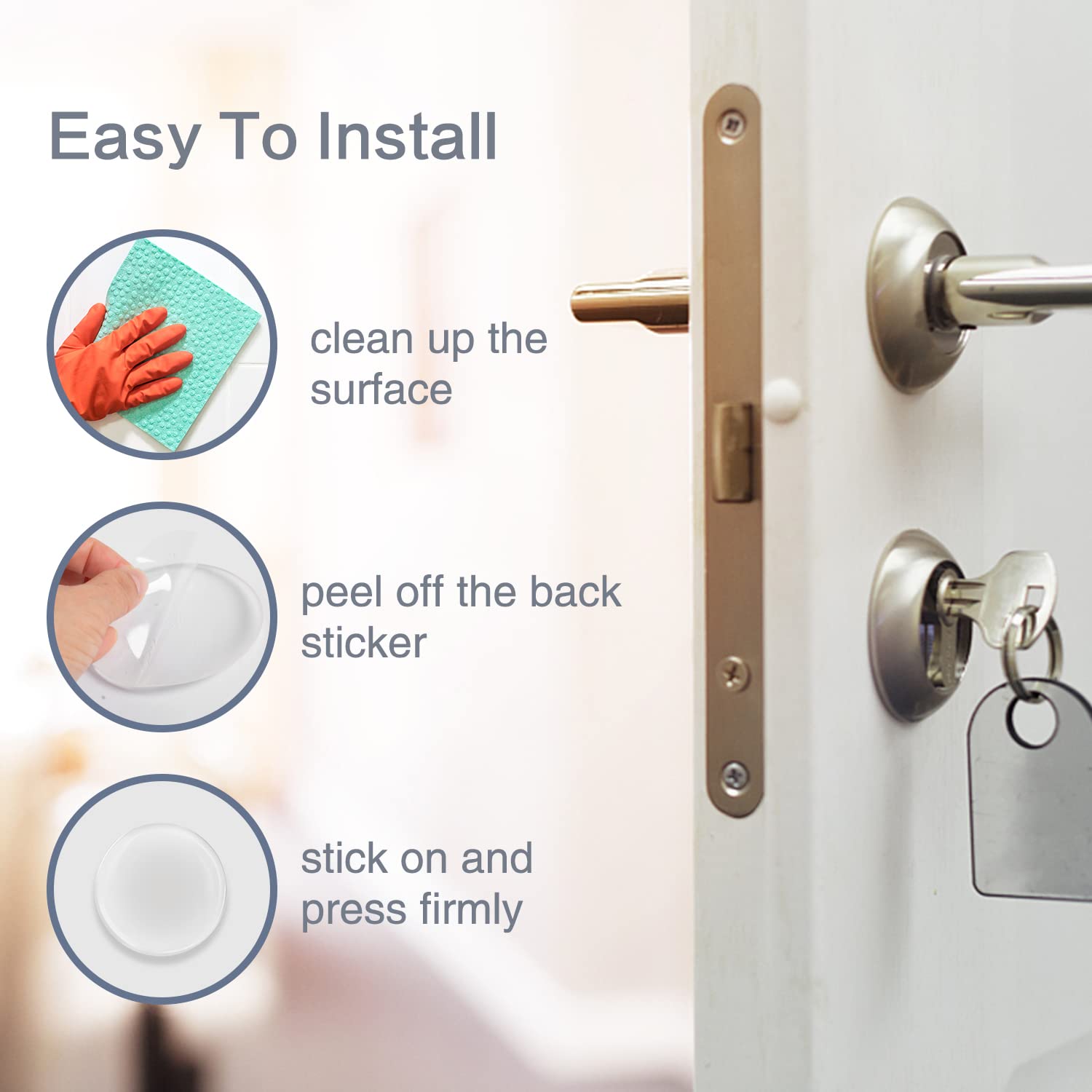 Large Door Knob Wall Protector 3.15β, 6pcs Clear Door Stopper Wall Protector with Strong Self Adhesive, Soft Silencer Door Bumpers for Home and Office