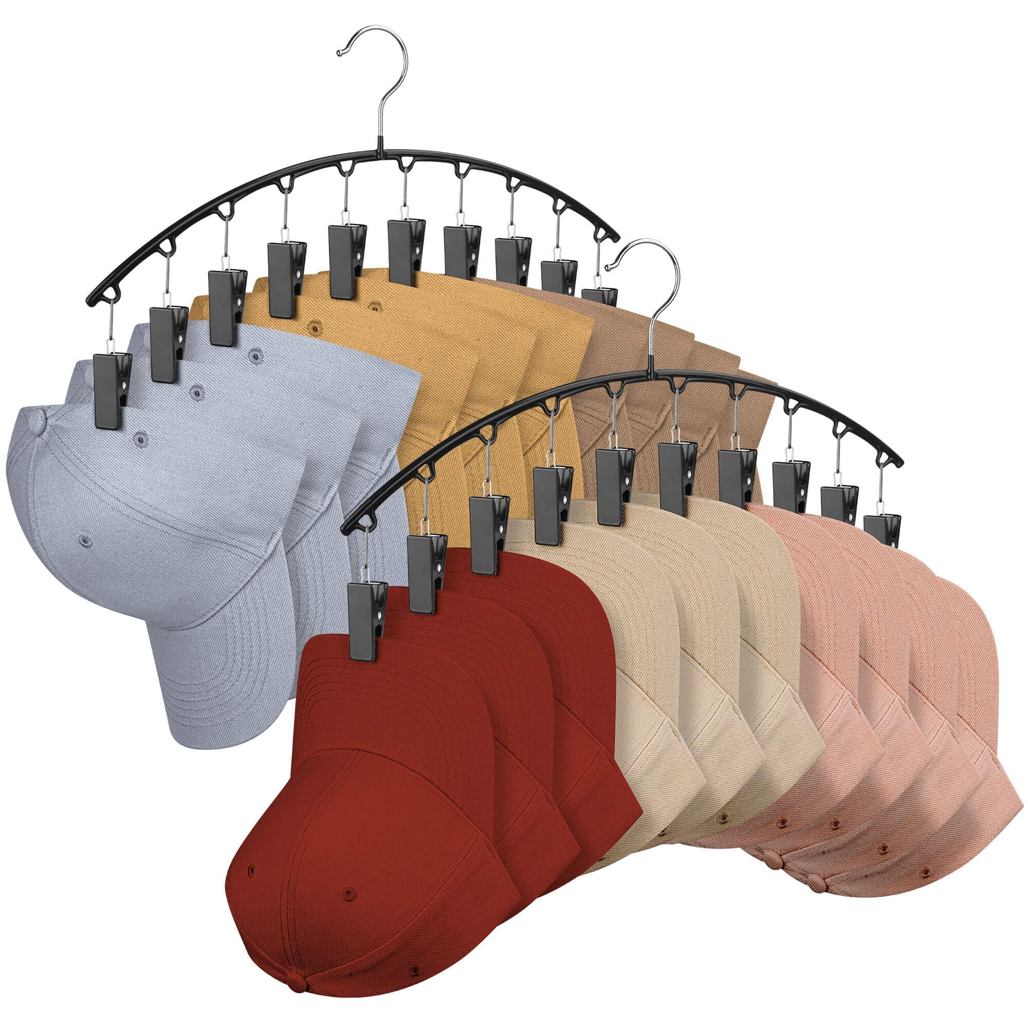 ZEDODIER Hat Hanger, 2 Pack Hat Organizer for Closet, 20 Storage Capacity, Hat Racks with 20 Sturdy Metal Clips for Baseball Caps, Closet Organizers and Storage, Black