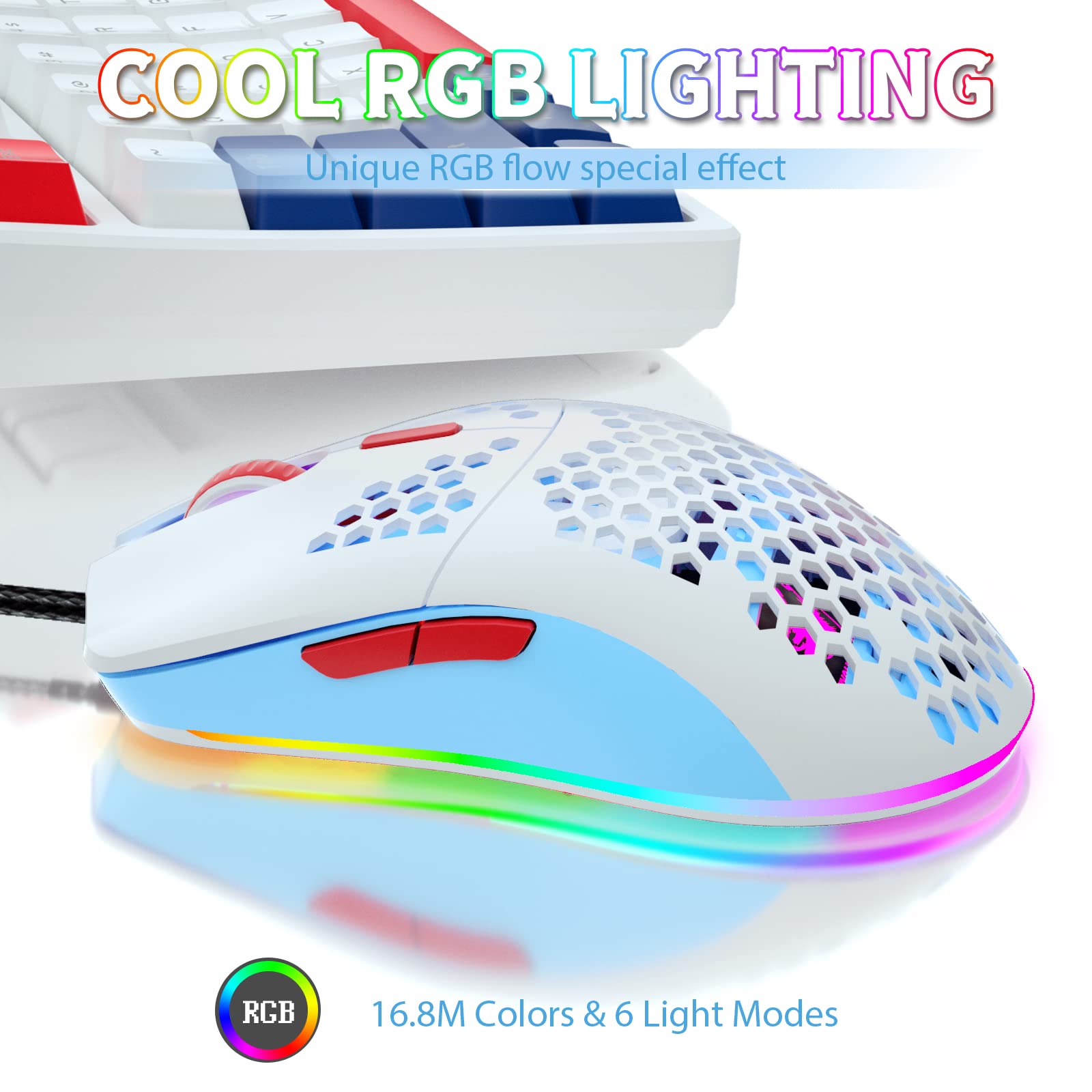 MAGIC-REFINER Wired Lightweight Gaming Mouse, 69g Ultralight Honeycomb Shell, RGB Chroma Backlit, 6400 DPI Optical Sensor, Ergonomic 6 Programmable Buttons for E-Sports,Laptop,PC,Mac Gamer